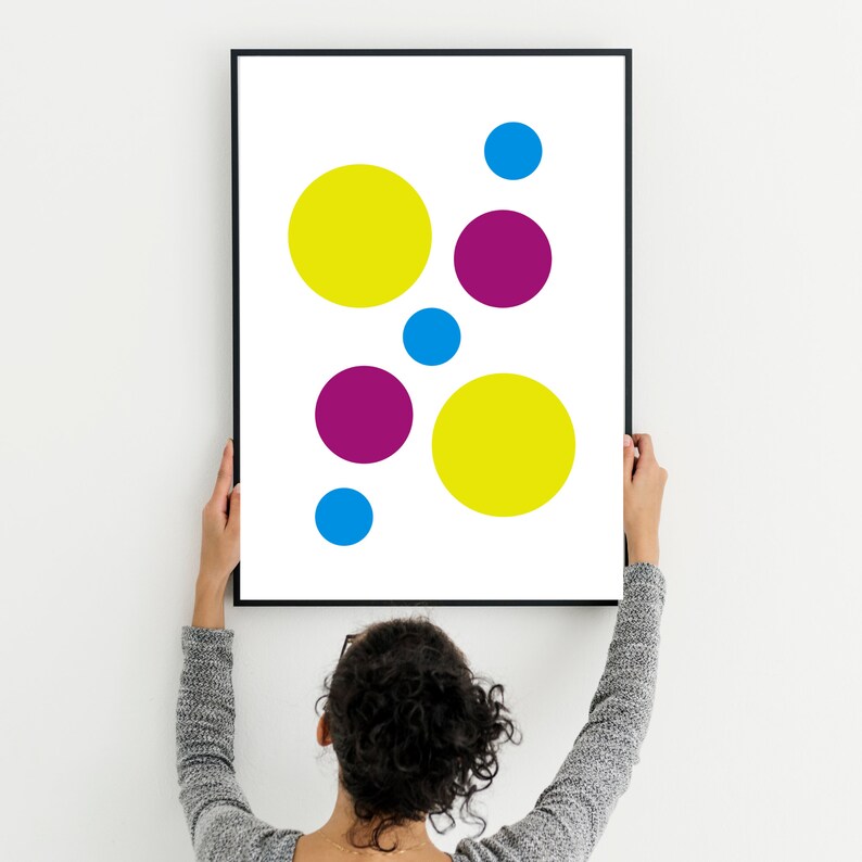 Bright Multicolor Polka Dot Wall Art, Modern Circles Art Print ...