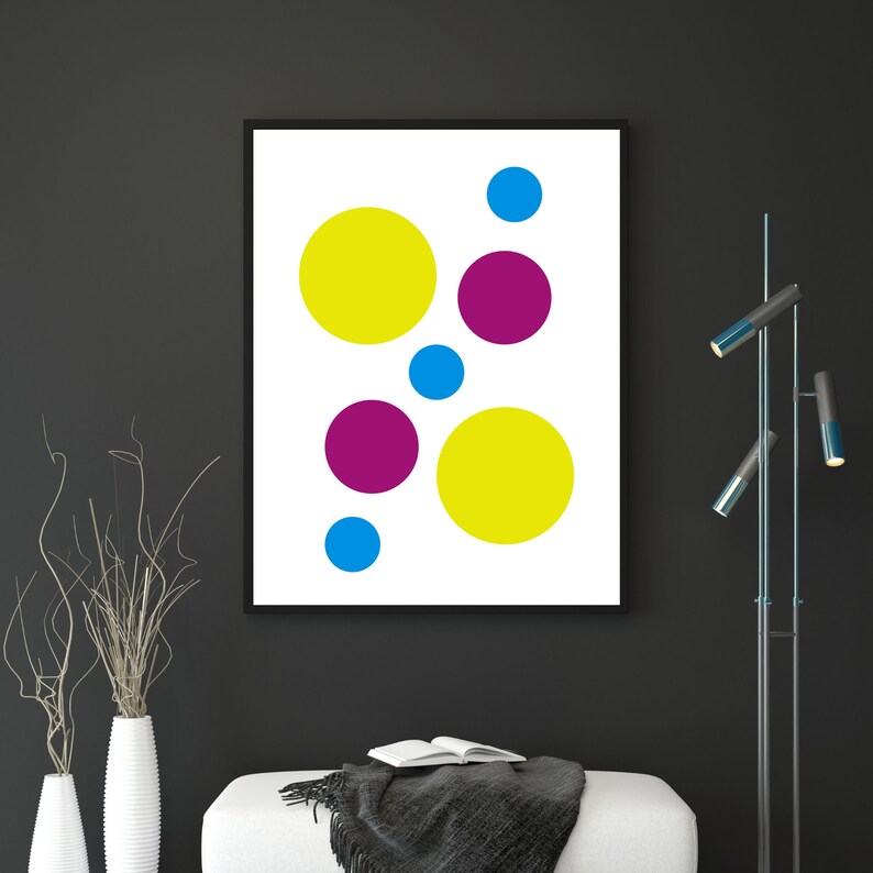 Bright Multicolor Polka Dot Wall Art: Modern Circles Print (digital ...