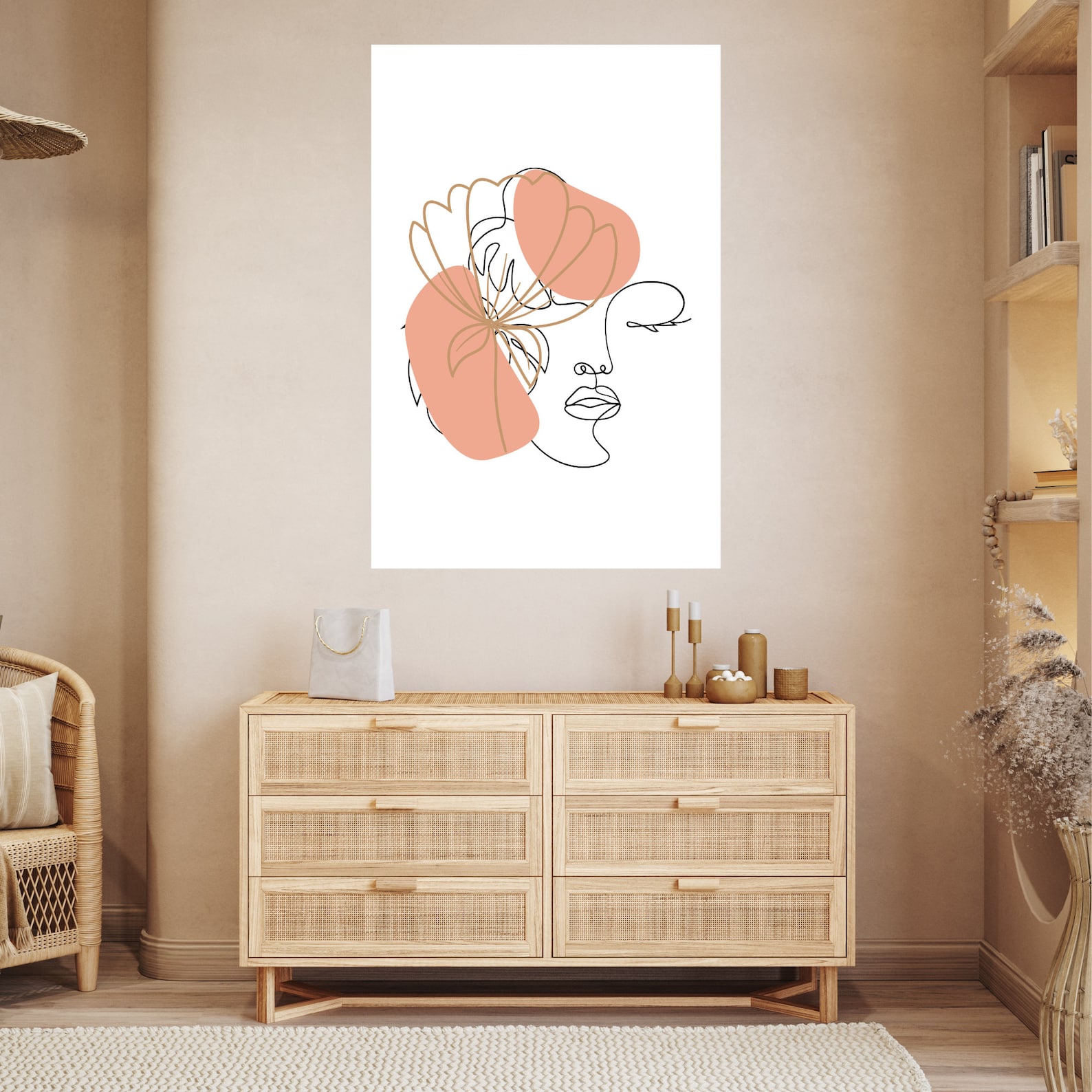 Boho Woman Art Print, Boho Woman Printable, Woman Line Art, Modern ...