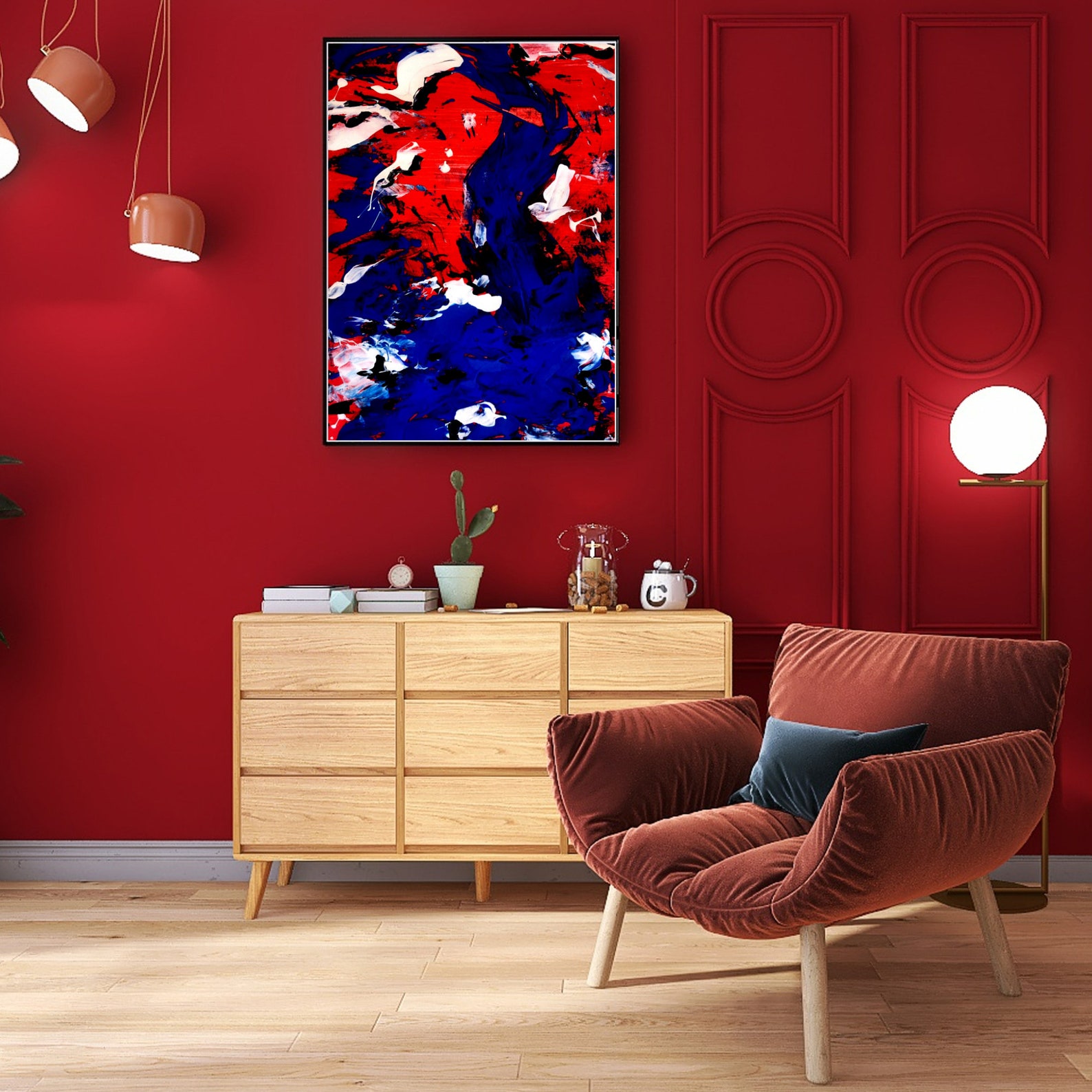 Abstract Printable Wall Art Print: Colorful Red Blue Prints (digital ...