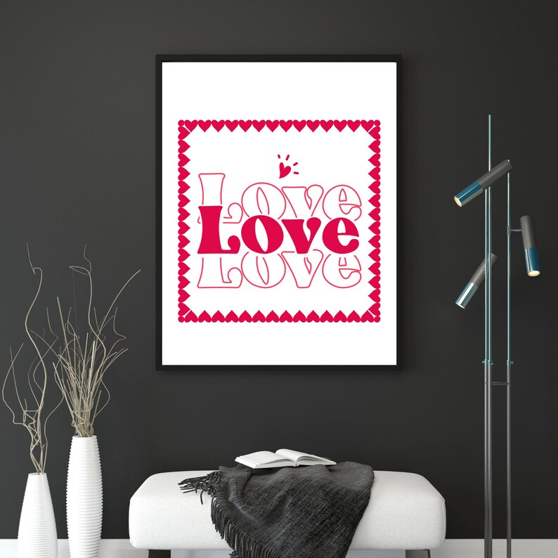 Love Poster, Heart Love Art Print, Love Art Printable, Hearts Valentine ...