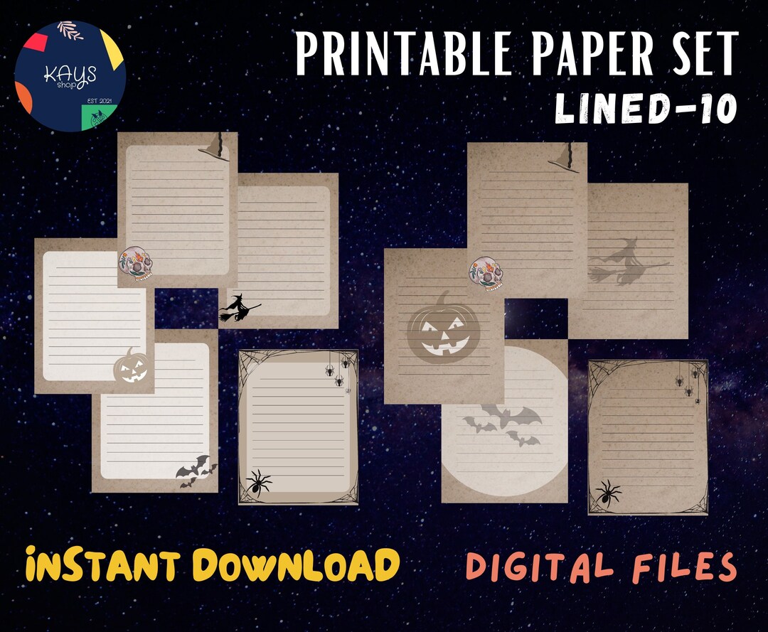 Halloween Digital Writing Paper Set of 20 Papers , Lined and Unlined ...