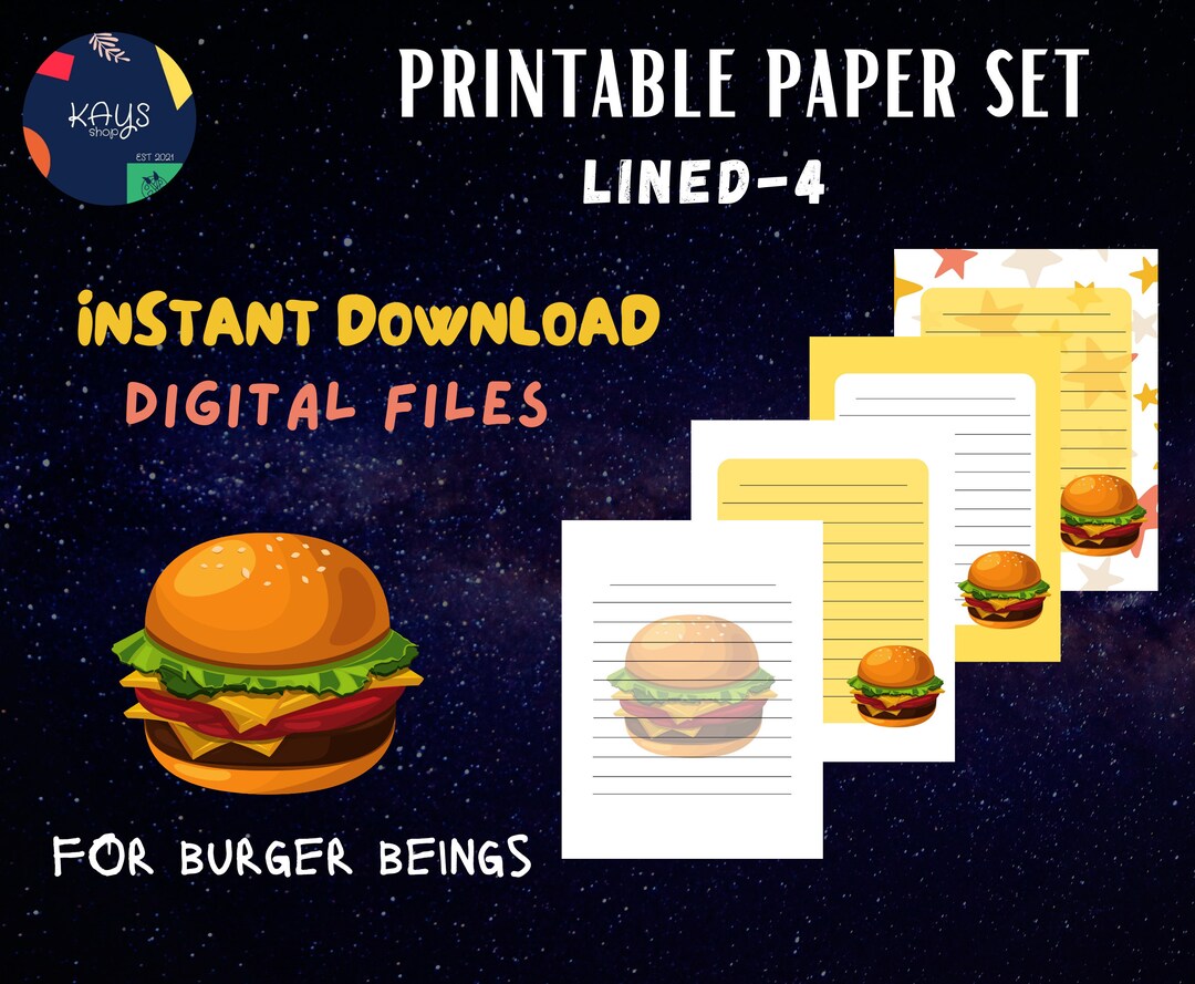 Printable Digital Paper for Burger Lovers 2 Sets of 4 Papers Each JPG ...