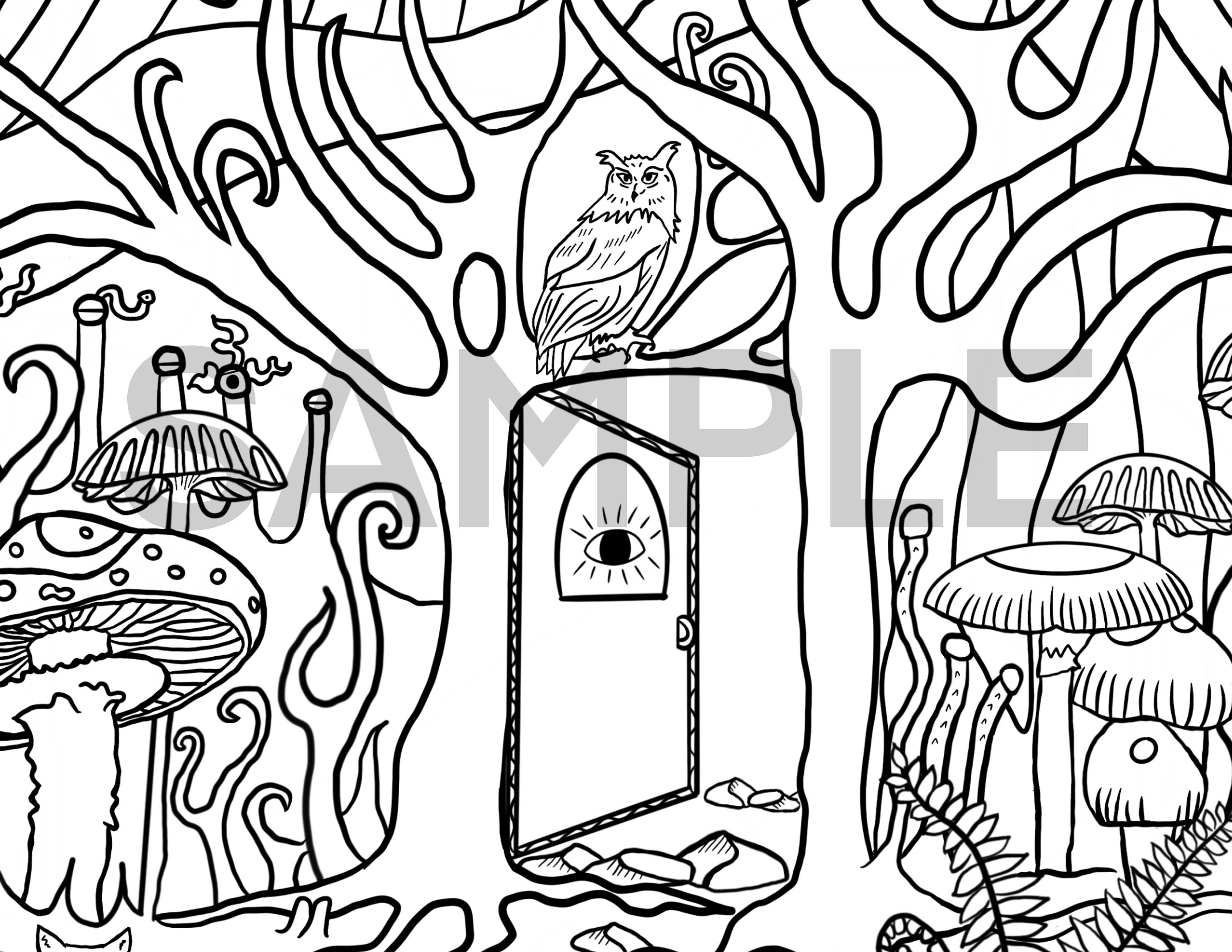 Alien Dreams Printable DIGITAL Coloring Pages | Cats Mushrooms Fantasy ...