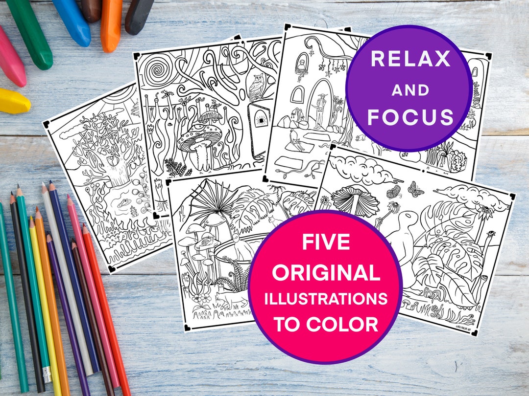 Alien Dreams Printable DIGITAL Coloring Pages | Cats Mushrooms Fantasy ...