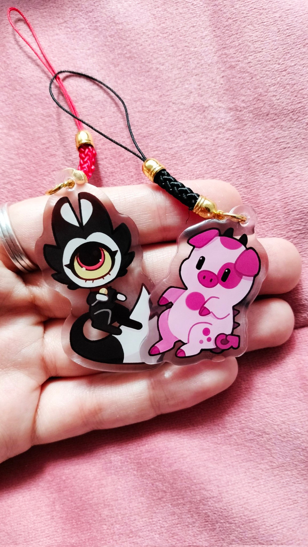 Kee and Fat Nuggets Acrylic Charms Hazbin Hotel Cat Key Pig Angel Dust ...