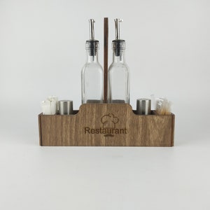 Rustic Wood Condiment Caddy With Logo, Salt Pepper Sugar Condiment ...