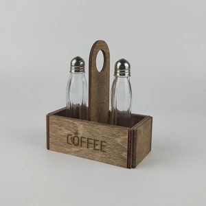 Rustic Wood Condiment Caddy With Logo, Salt Pepper Sugar Condiment ...