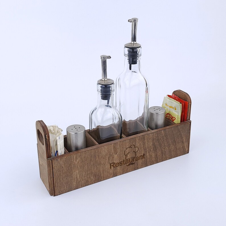 Rustic Wood Condiment Caddy With Logo Salt Pepper Sugar - Etsy