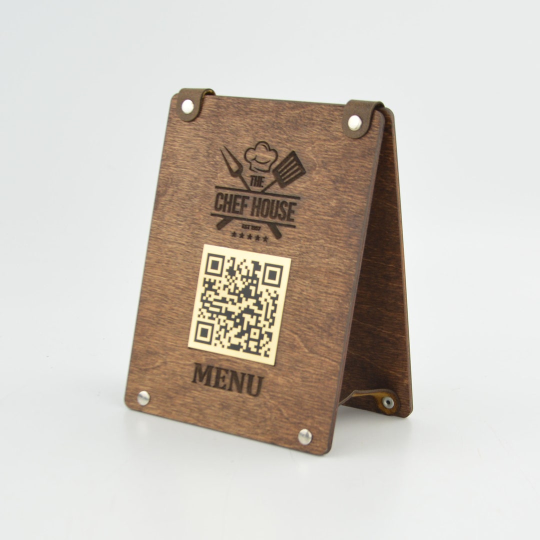 QR Code Menu Sign, Restaurant Menu, Wooden Table Menu, Scan for Menu ...