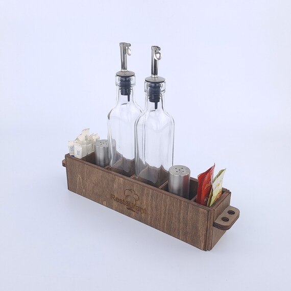 Rustic Wood Condiment Caddy With Logo Salt Pepper Sugar - Etsy