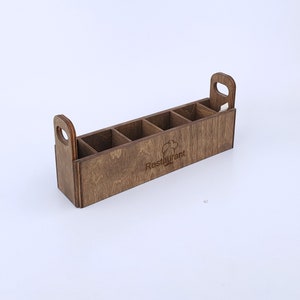 Rustic Wood Condiment Caddy With Logo, Salt Pepper Sugar Condiment ...