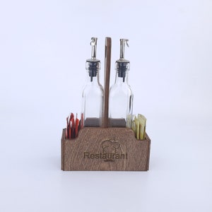 Rustic Wood Condiment Caddy With Logo, Salt Pepper Sugar Condiment ...