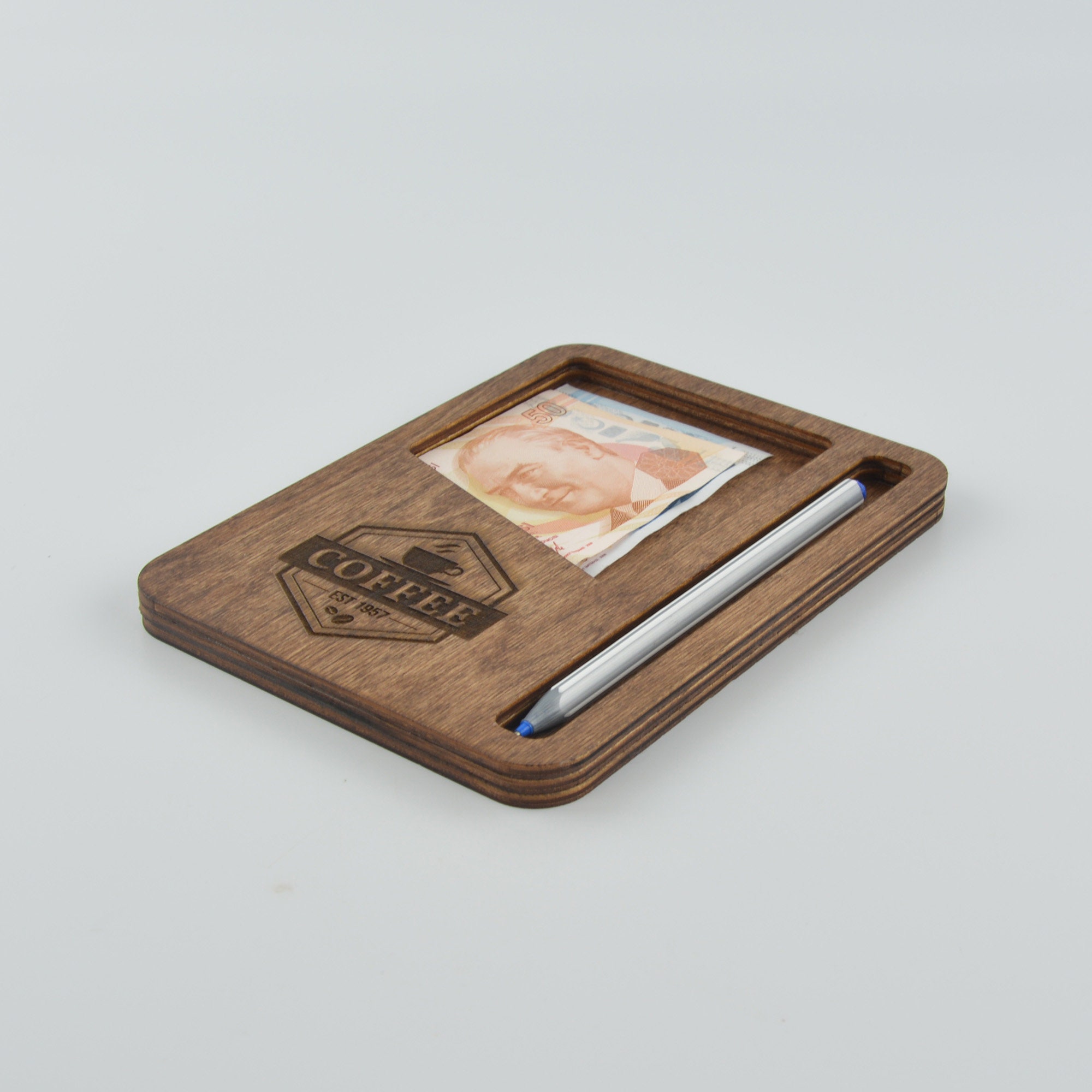 Check Presenter With Pen Holder, Restaurant Check Holder, Wooden Bill ...