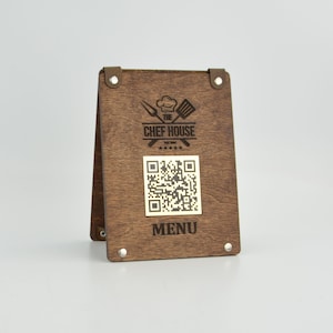 QR Code Menu Sign, Restaurant Menu, Wooden Table Menu, Scan for Menu ...