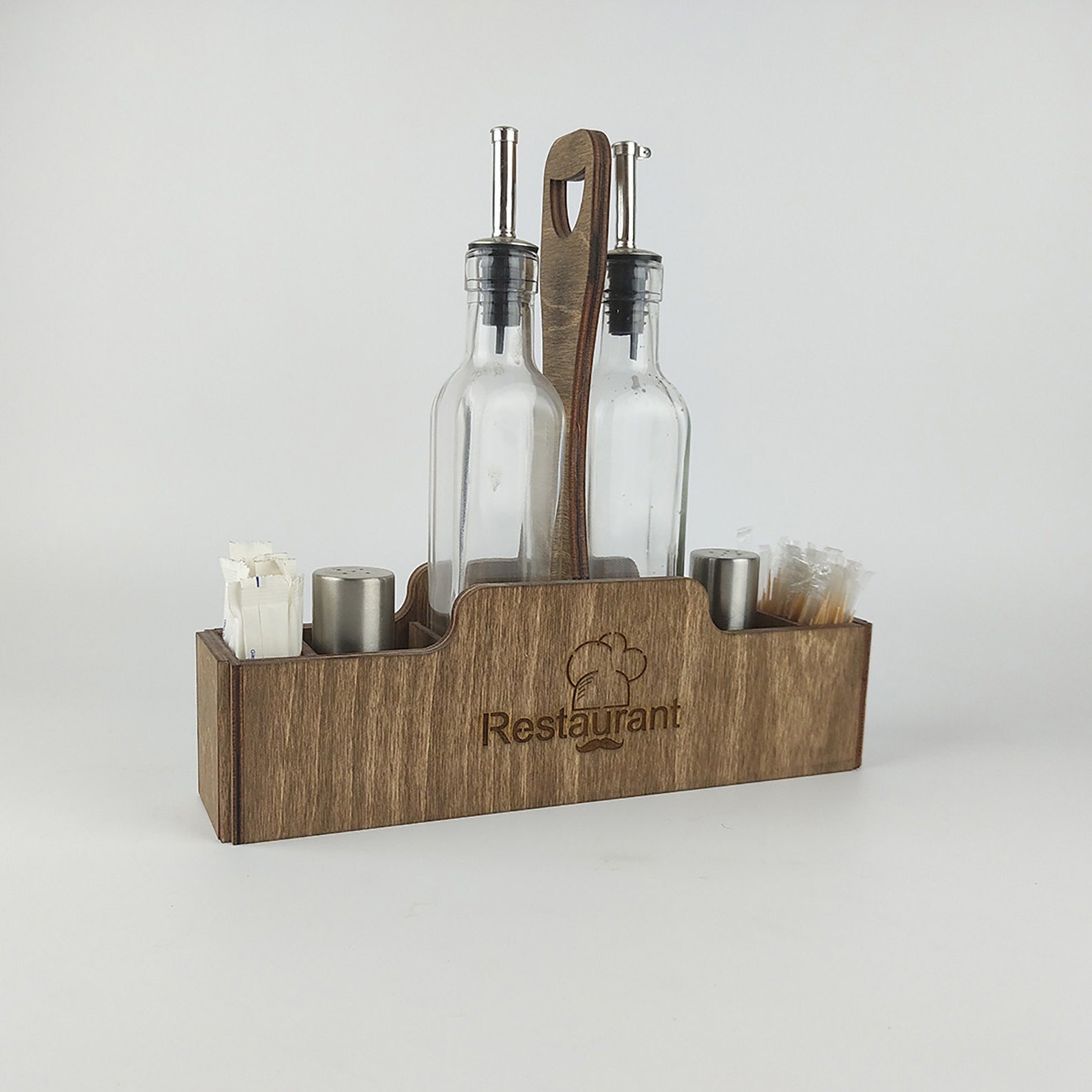 Rustic Wood Condiment Caddy With Logo Salt Pepper Sugar - Etsy