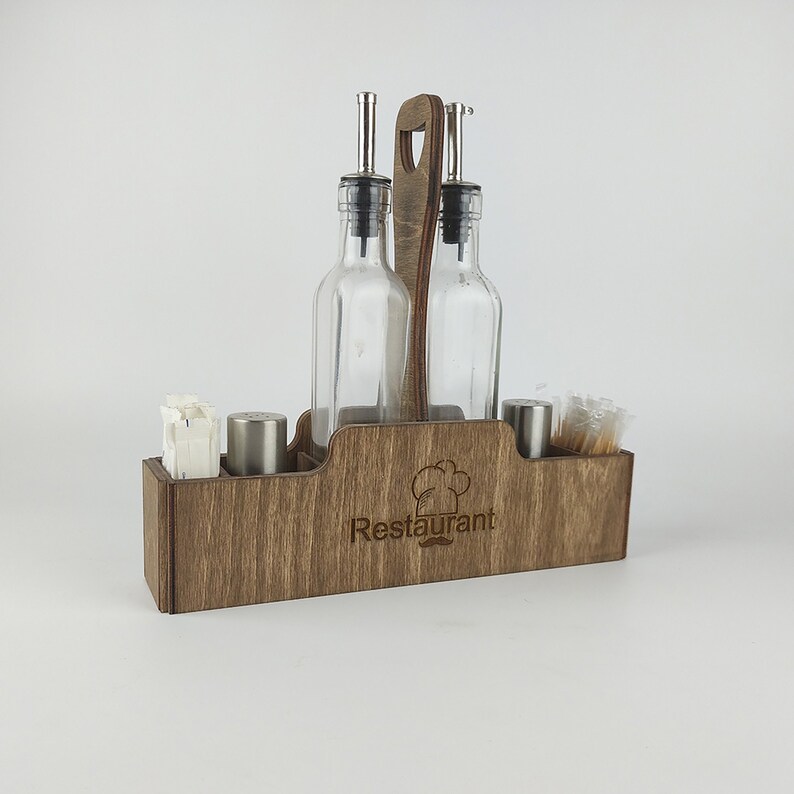 Rustic Wood Condiment Caddy With Logo Salt Pepper Sugar - Etsy