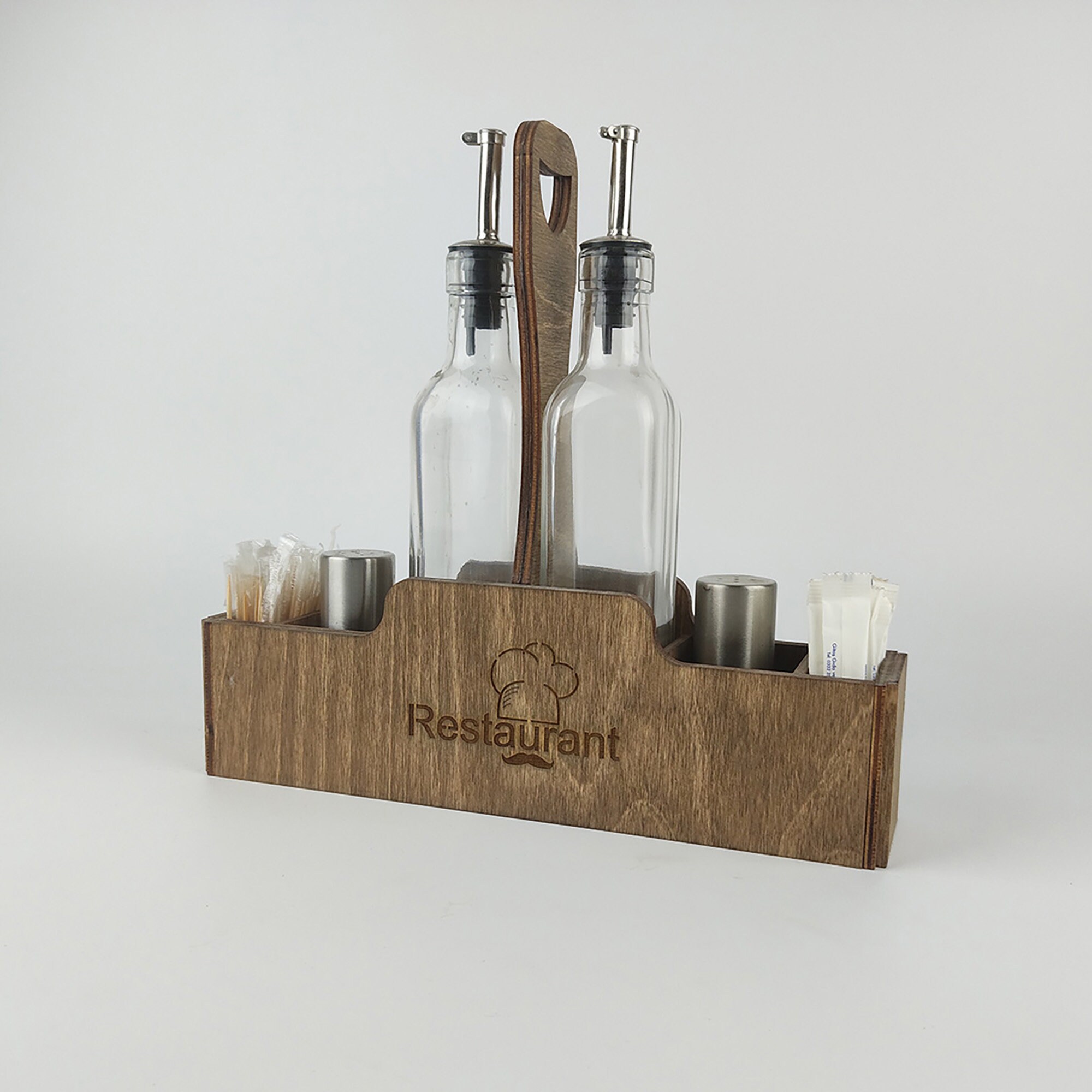 Rustic Wood Condiment Caddy With Logo Salt Pepper Sugar - Etsy