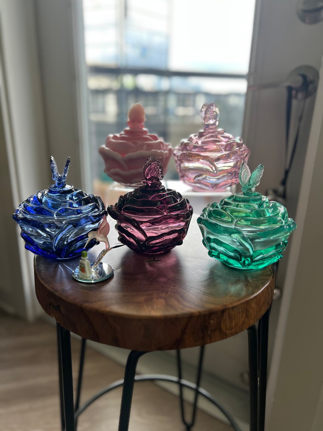 Fenton Rose Butterfly Finial Dish FREE SHIP - Etsy