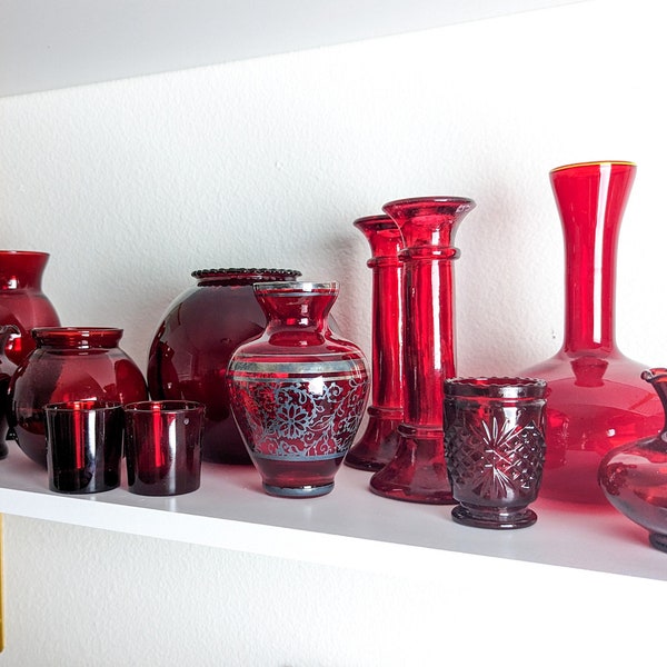 Bohemian Red Glass Vases - Etsy