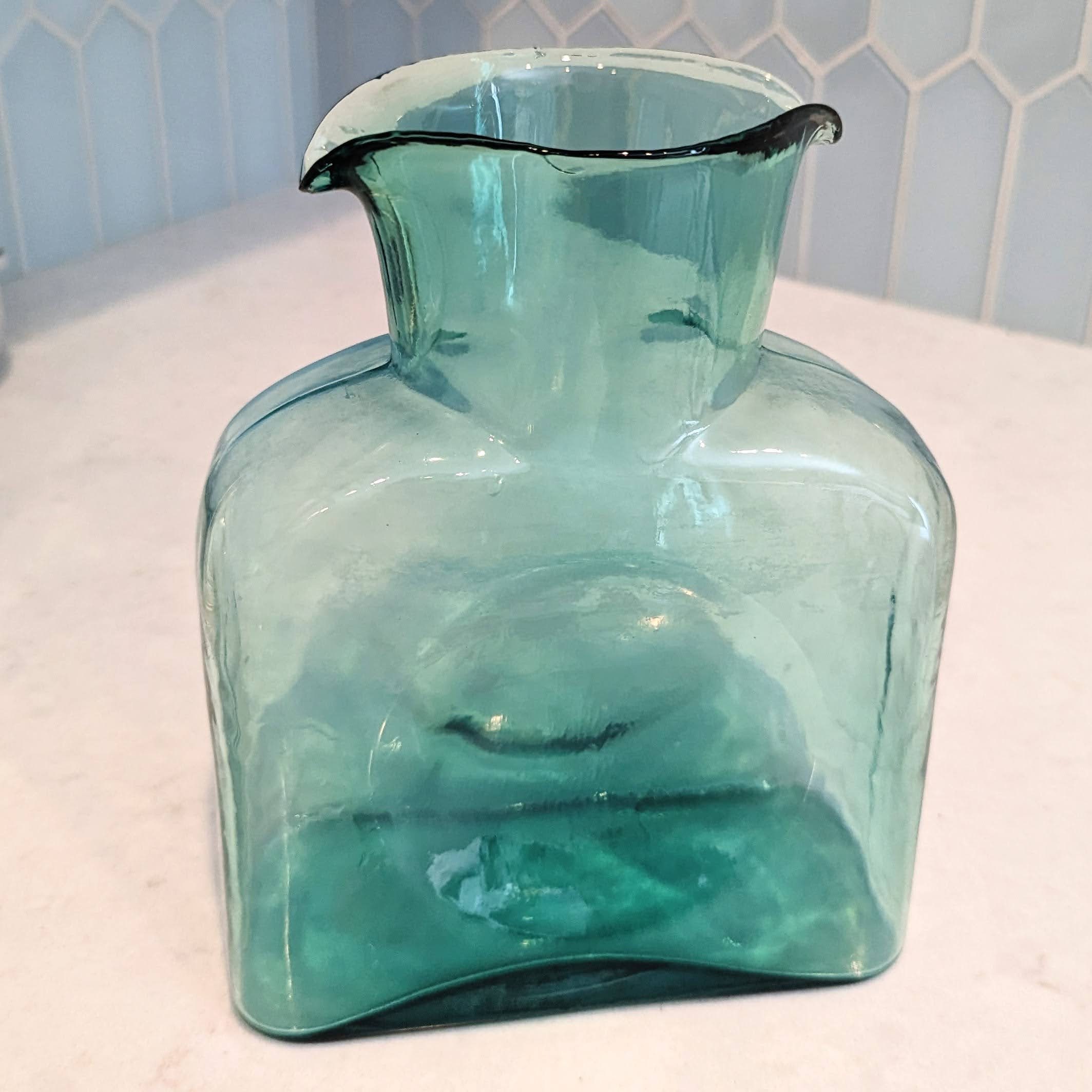 Vintage Blenko Pitcher, Blue Green Teal Glass Blenko Vase - Etsy
