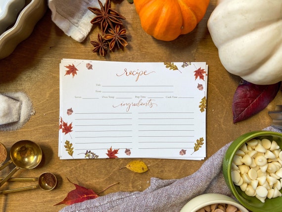 Fall Recipe Cards Fall Leaves Recipe Cards Autumn Recipe - Etsy