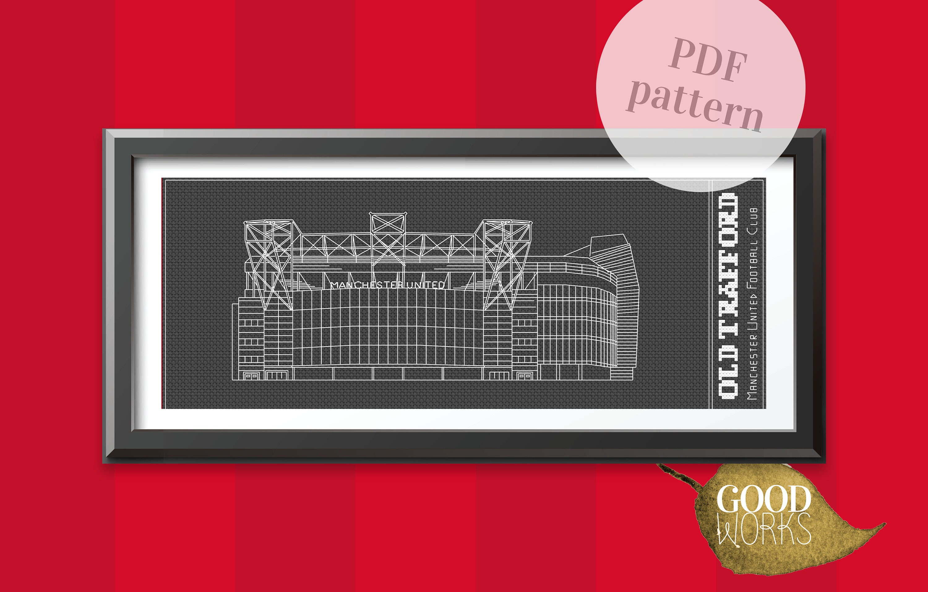 Old Trafford Stadium Cross Stitch Pattern - Manchester United Fan Art ...