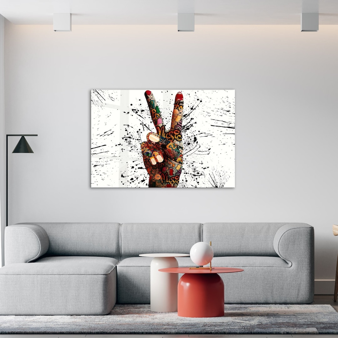 VICTORY SIGN, GRAFFITI Hand Print Designer Wall Art, Digital Glossy ...