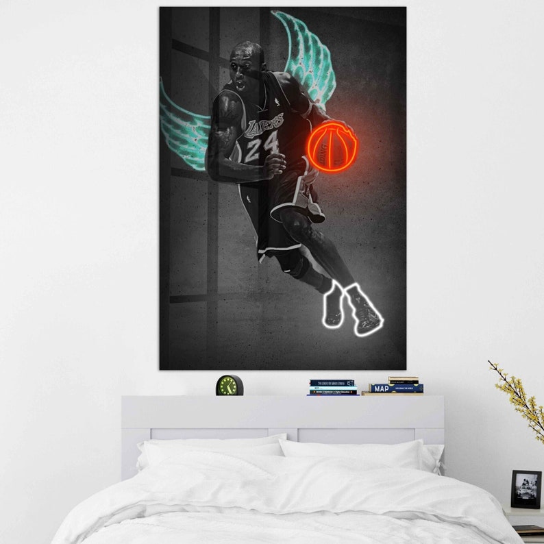 KOBE BRYANT POSTER, Glowing Kobe Wings, Black & White Mamba Poster ...