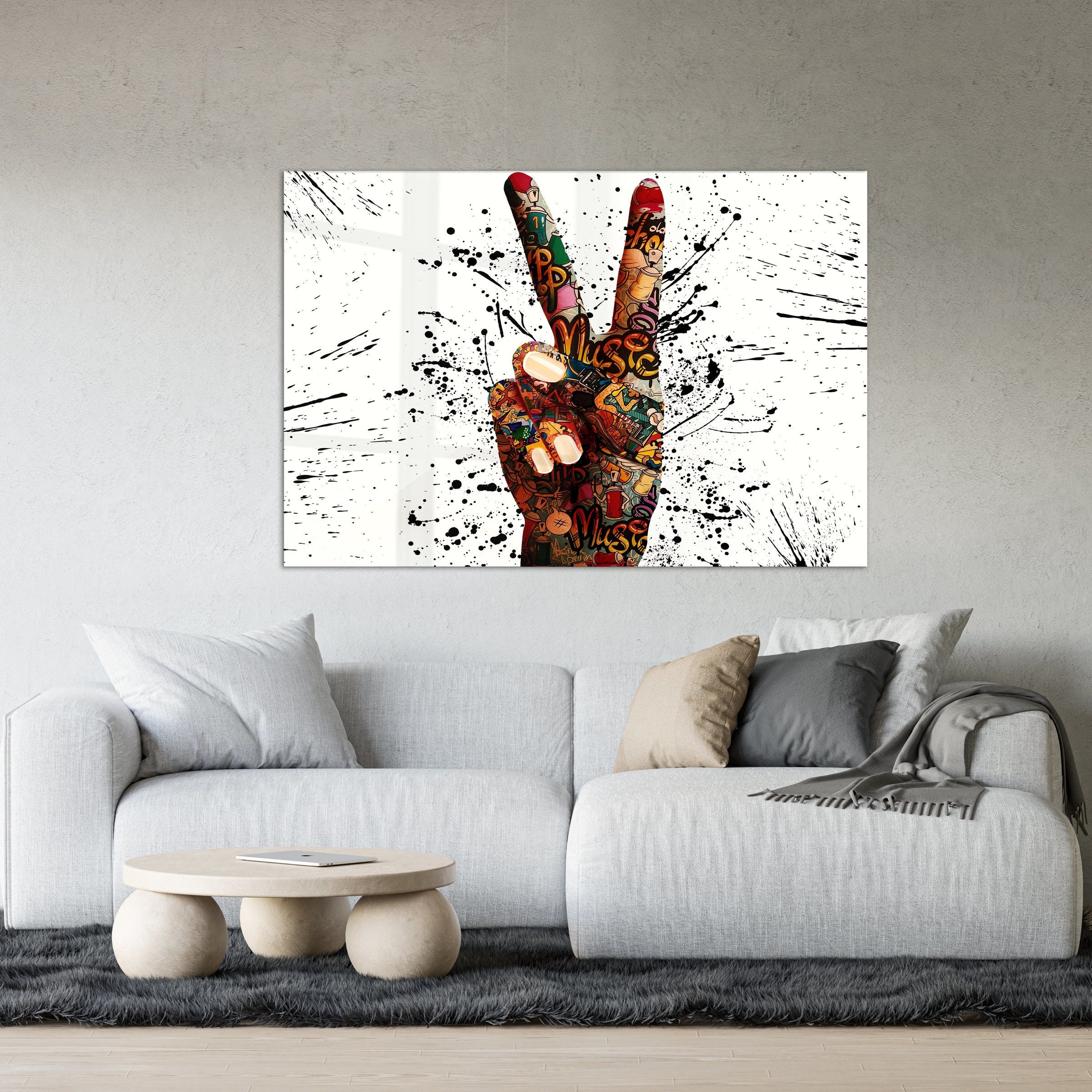 VICTORY SIGN, GRAFFITI Hand Print Designer Wall Art, Digital Glossy ...