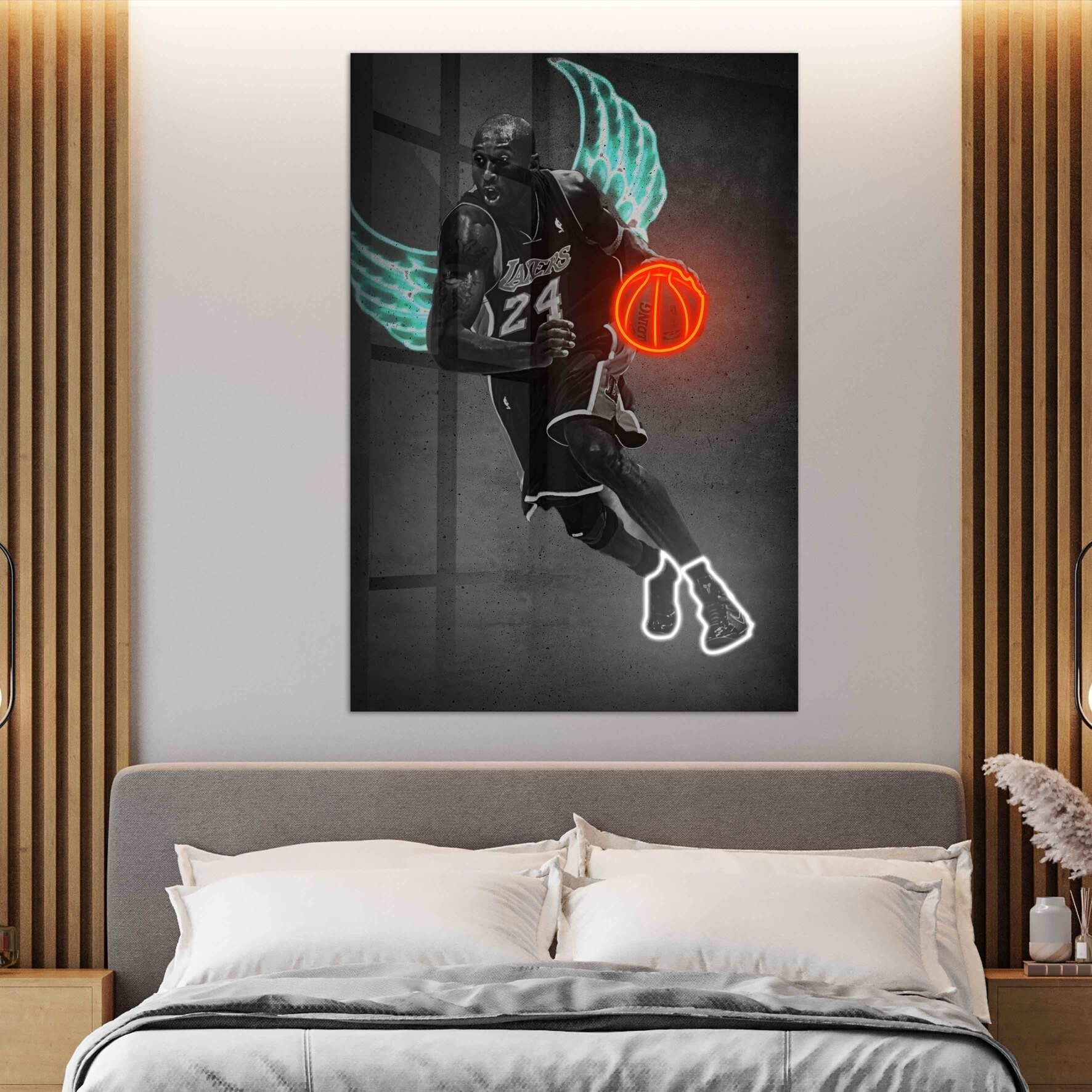 KOBE BRYANT POSTER, Glowing Kobe Wings, Black & White Mamba Poster ...