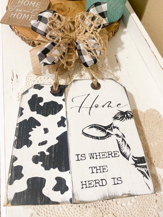 Farmhouse Wooden Door Tag Hanger / Cow Print / Door Hanger / - Etsy
