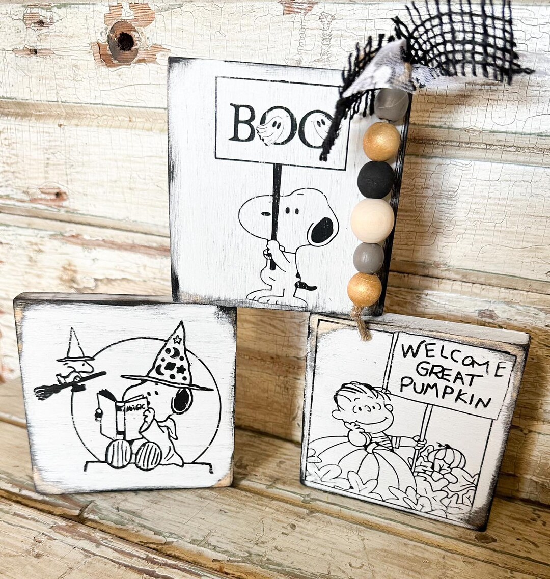 Snoopy Tiered Tray Decor Charlie Brown, Halloween Decor, Farmhouse ...