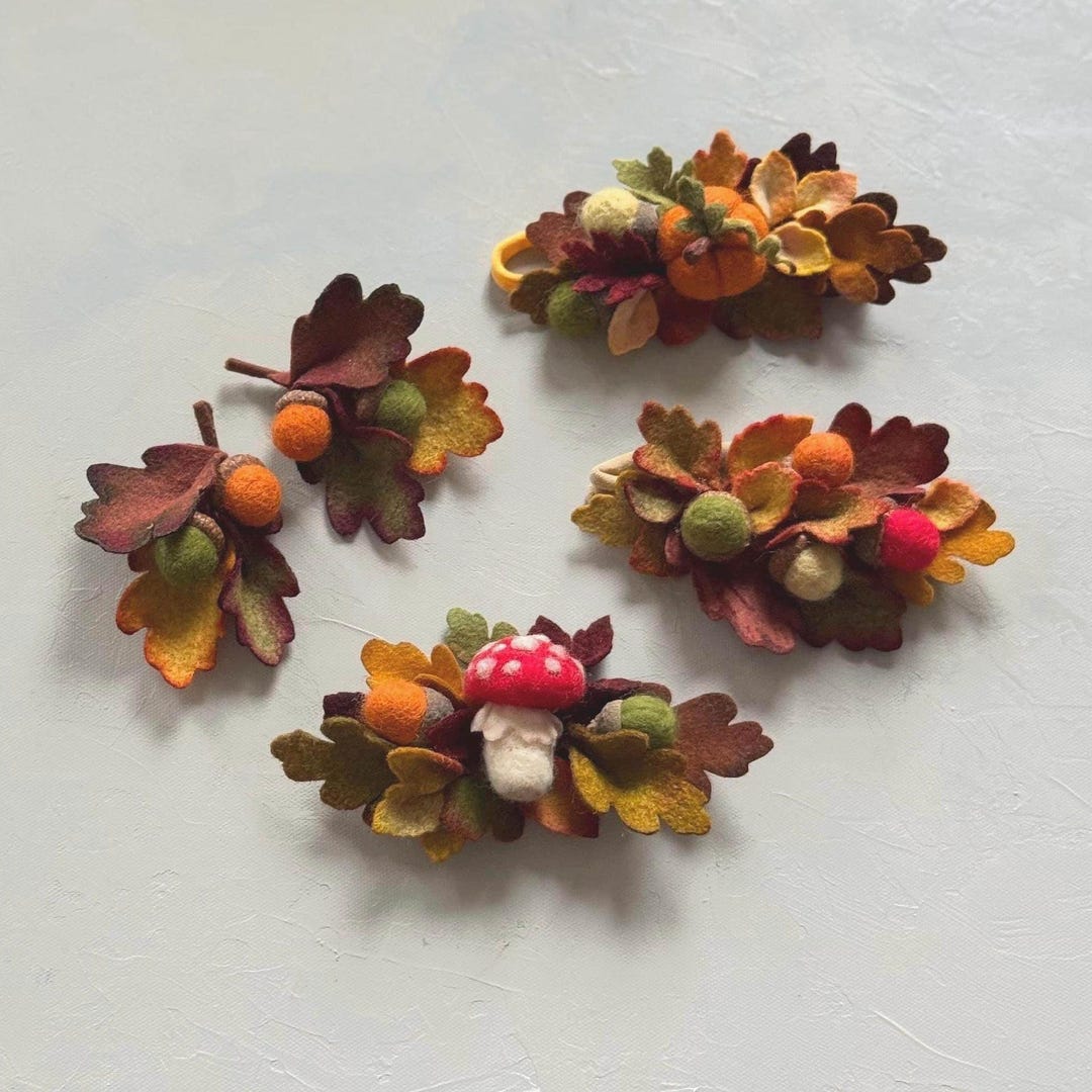Felt Autumn Headband: Wool Pumpkins, Mushrooms, Acorns, Leaves - Etsy