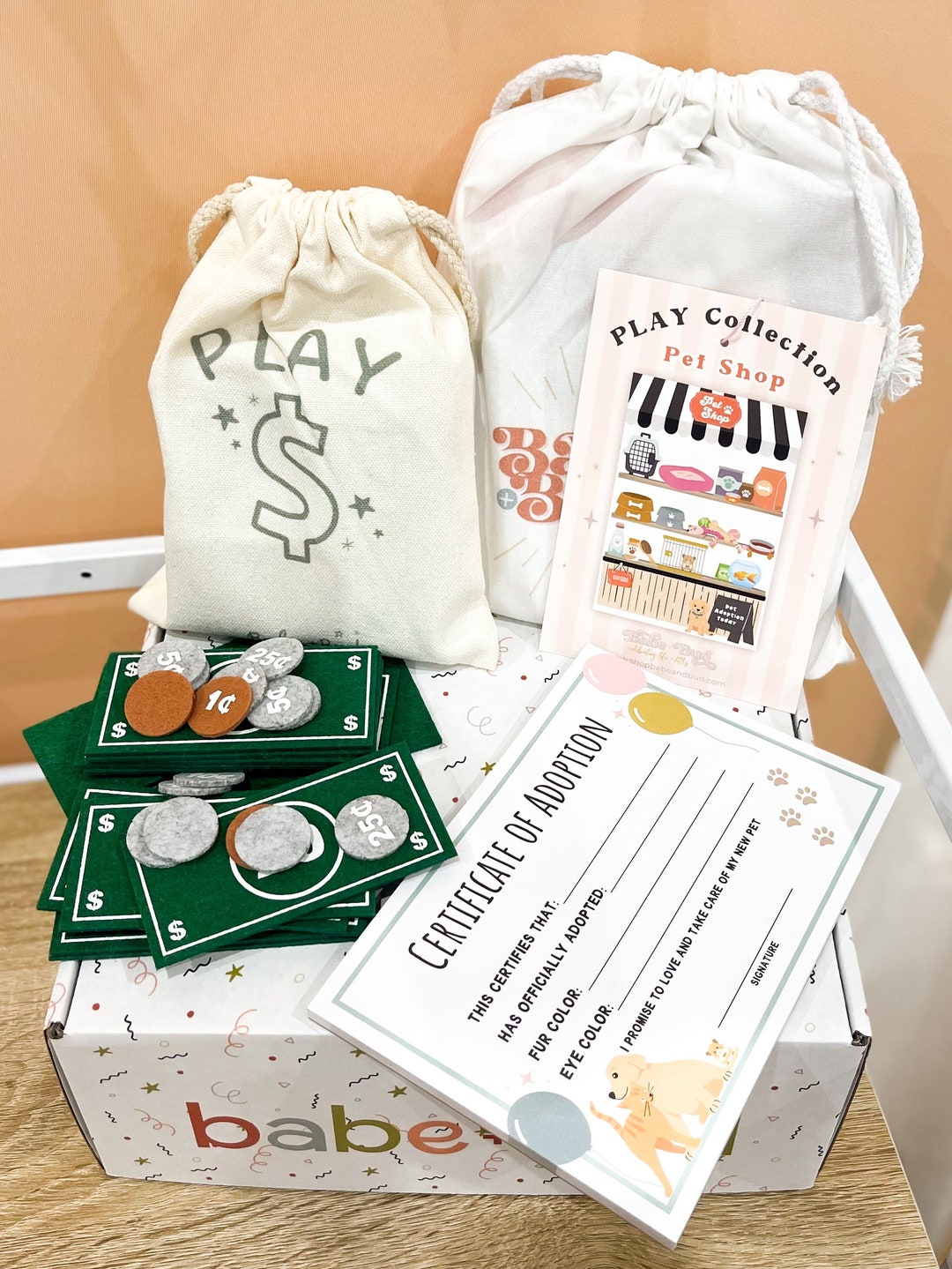 Pet Shop Pretend Play Set: Storefront Banner, Felt Money, Adoption ...