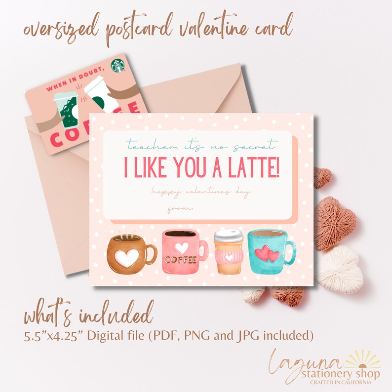 Digital File Latte Teacher Valentine's Cards, School Valentine's ...