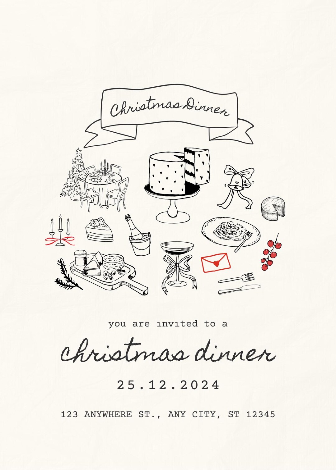 Editable Christmas Dinner Invitation Printable Holiday Party Invite ...