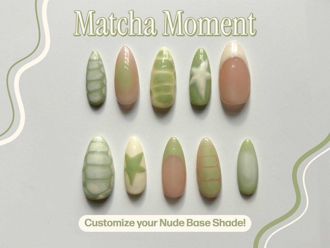 Matcha-inspired Nail Set | Sage Green Custom Press Ons | Green ...