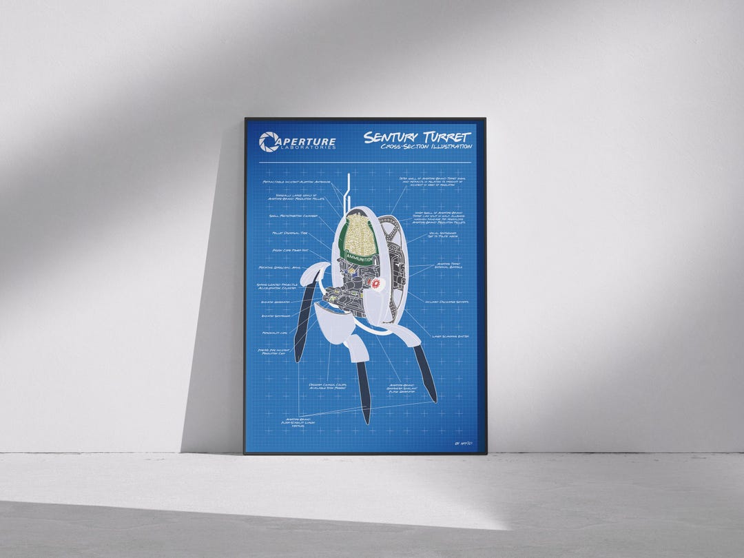 Print Ready Poster - Portal Game - Portal Turret Blueprint - Digital ...