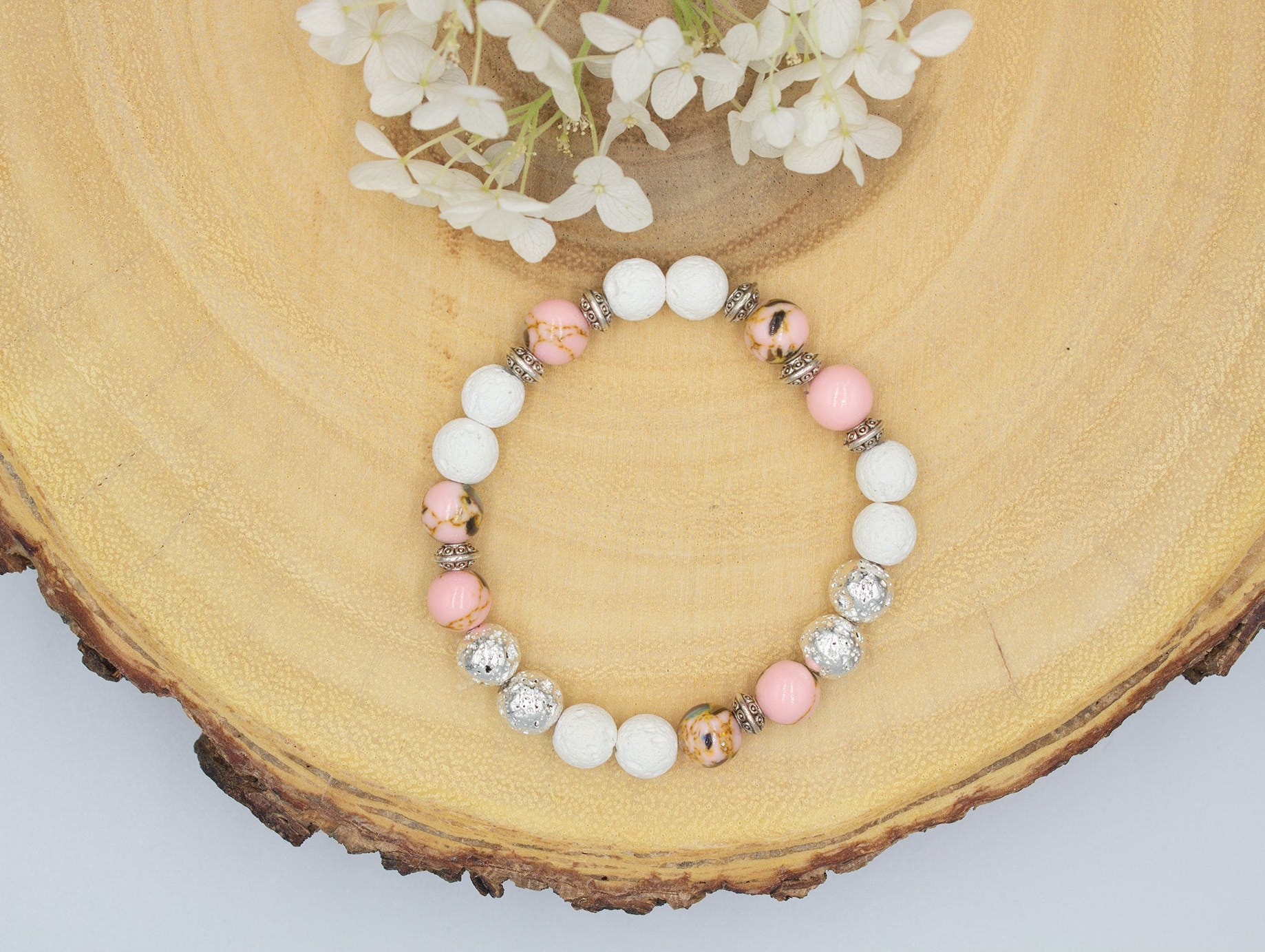 Vivacity Pink Howlite Beads and Silver & White Lava Stone - Etsy