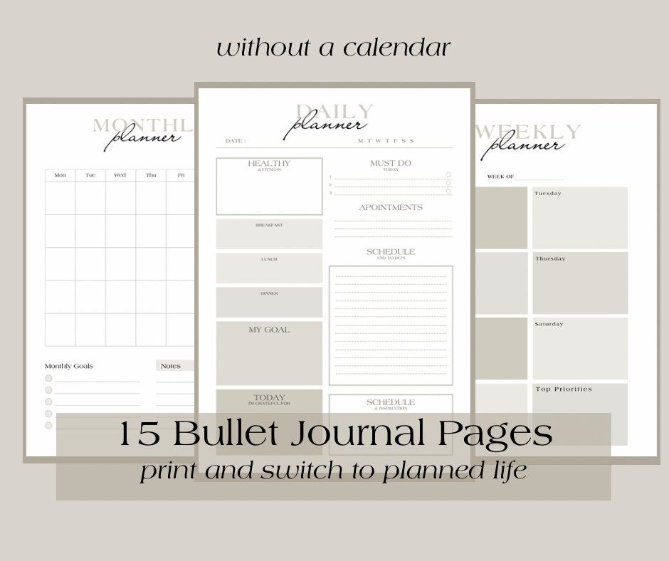 Printable Bullet Journal Bundle Premade Bujo Template Bullet - Etsy