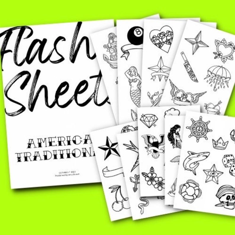 American Traditional Tattoo Flash Sheets – 190+ Designs (digital ...