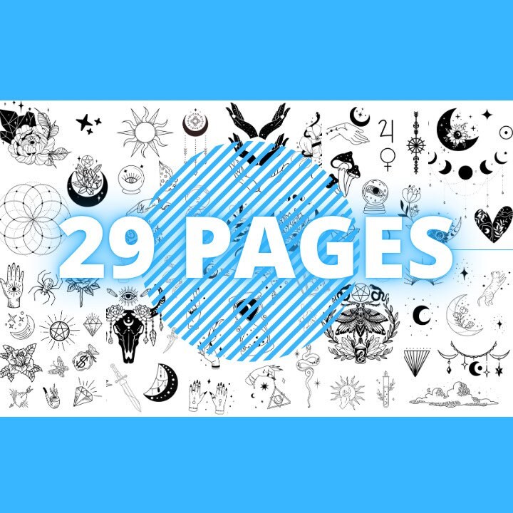 300 Mystic Tattoo Flash Sheet Designs – Celestial, Zodiac (digital ...
