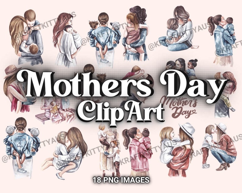 Mother’s Day Clip Art Bundle 18 PNG Original Images | Cute Elegant ...