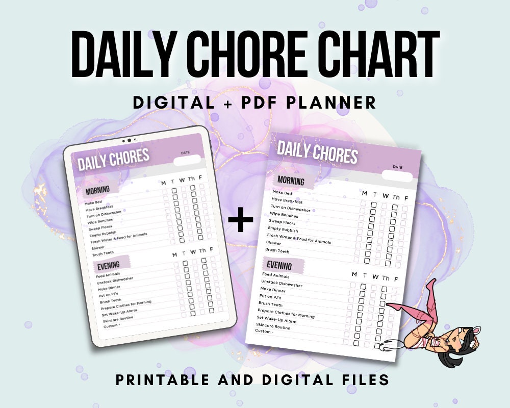 Purple Pastel Daily Chores Chart | Customisable Planner | Printable ...