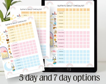 Daily Schedule Rainbow Chart for Kids, Editable Printable Daily Weekly ...