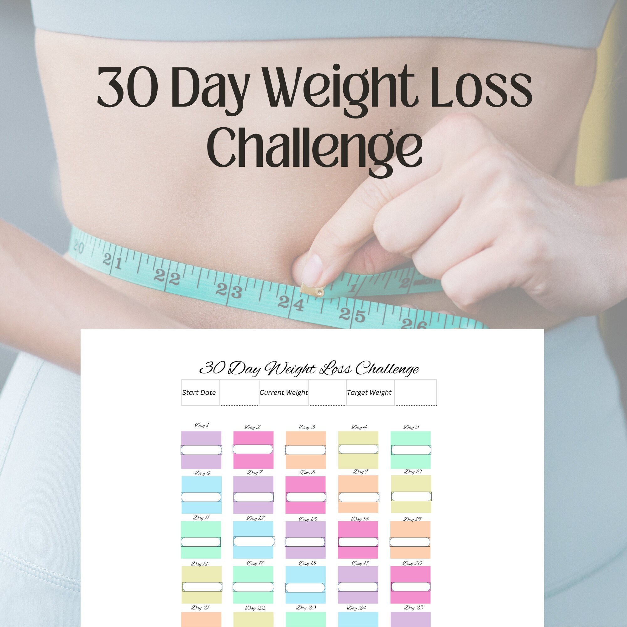 30 Day Weight Loss Tracker Challenge Printable Reach Your Fitness Goals ...