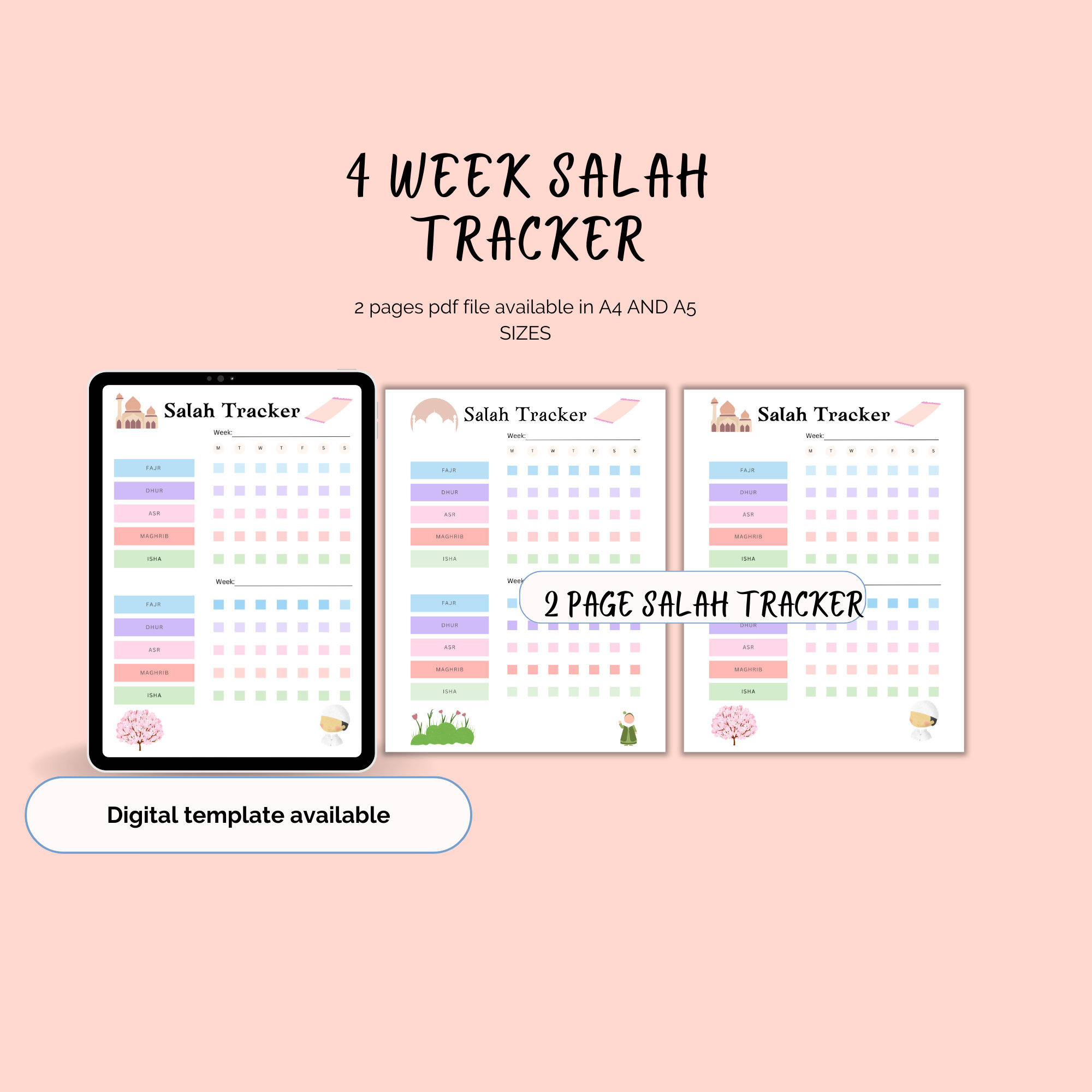 Salah Tracker, Muslim Kids Prayer Tracker, Namaz Log, Solat Sembahyang ...