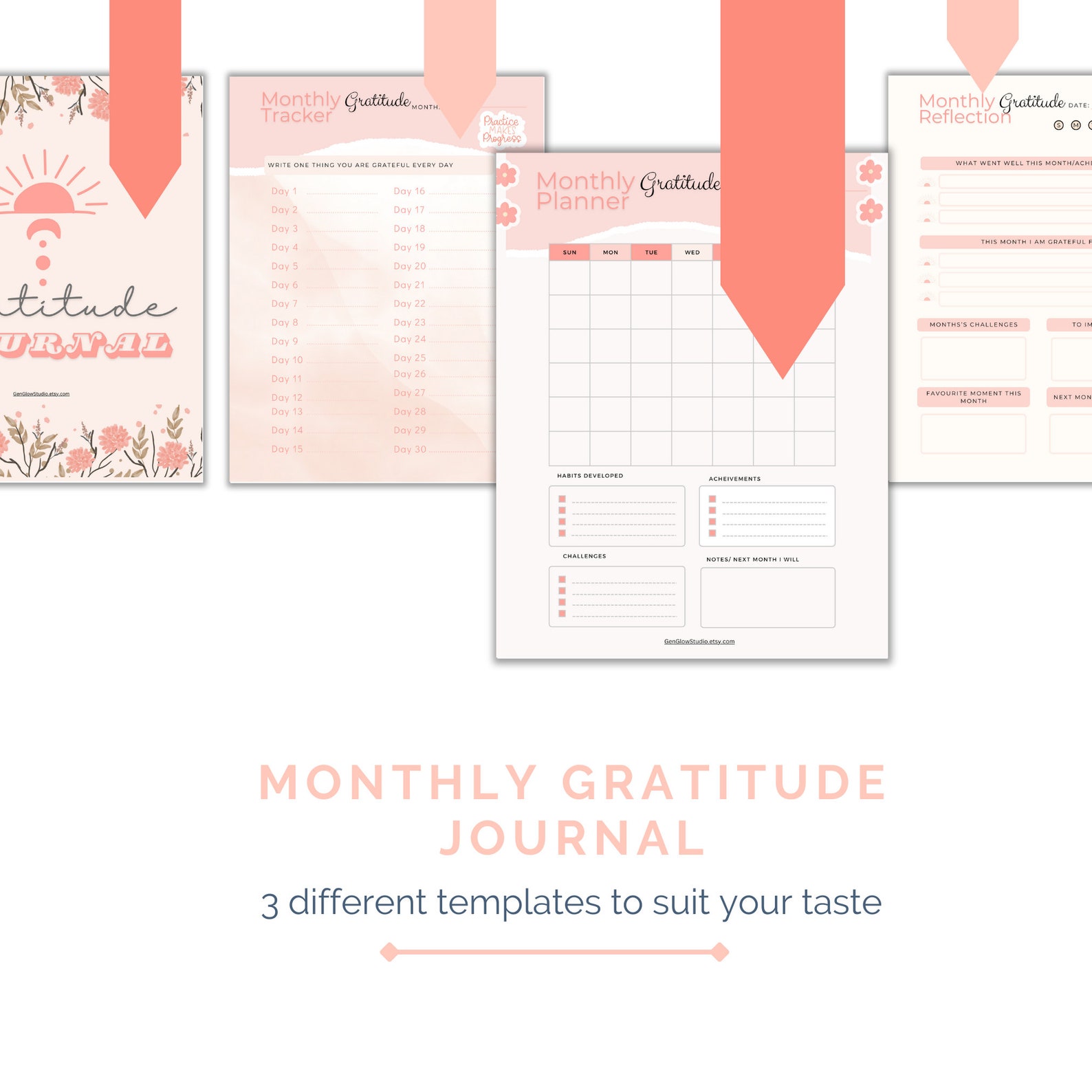 Gratitude Journal Printable Pack - 11 Pages of Daily, Weekly, & Monthly ...