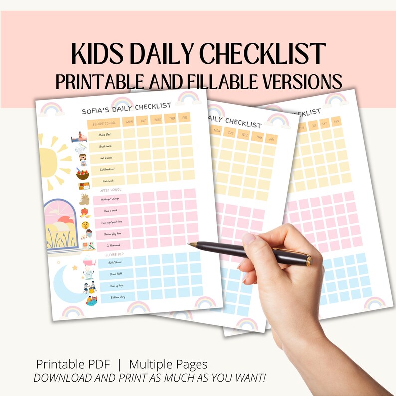 Editable Fillable Digital Kids School Schedule Chart Daily Routine ...